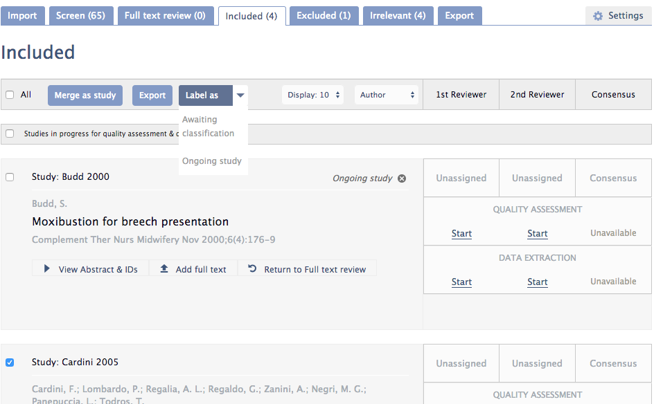 Label a study as "awaiting classification" or "ongoing" - Covidence updates