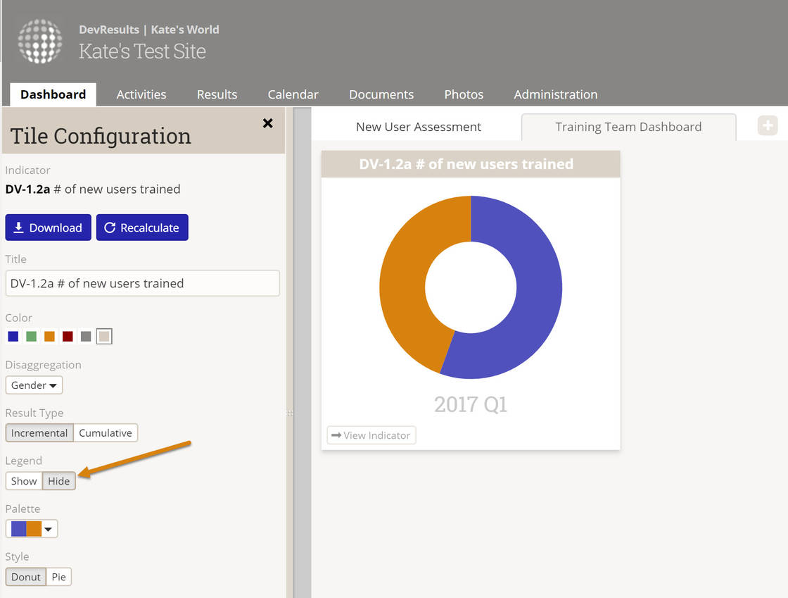 Hide the Pie Chart Legend - DevResults release notes
