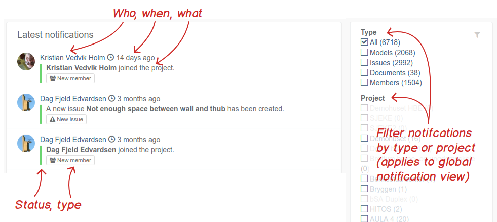 Improved notification view with filters - Bimsync updates
