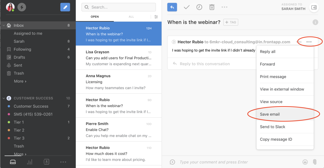 Save Front email messages as .eml files - Front updates