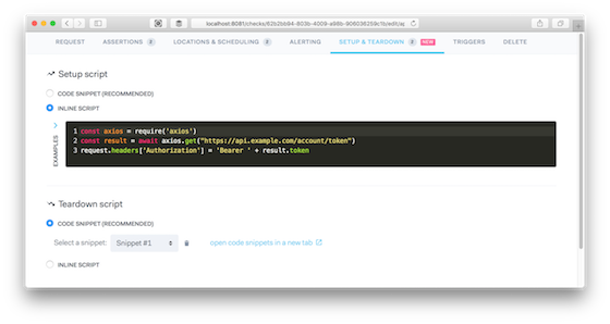Introducing Setup & Teardown Scripts and Code Snippets - Checkly changelog