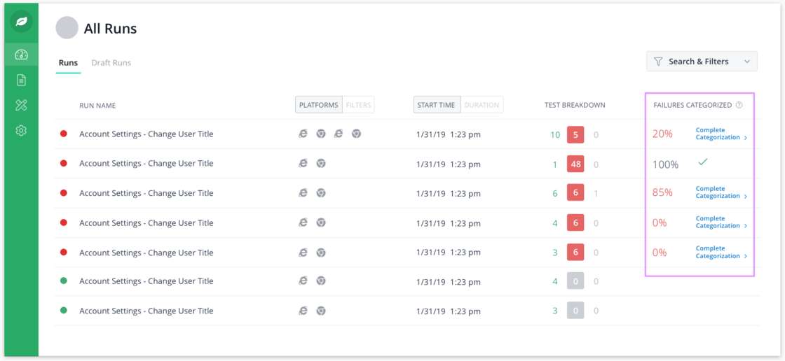 Cleaned Up All Runs Page - Rainforest QA changelog
