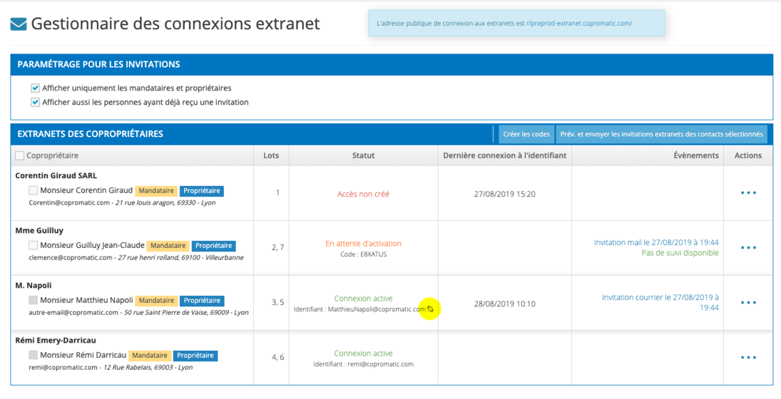 [Nouveauté] Gestionnaire des invitations extranets - Copromatic changelog