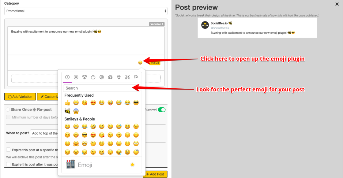 Buzz up your posts with emoji! 😎 - SocialBee changelog