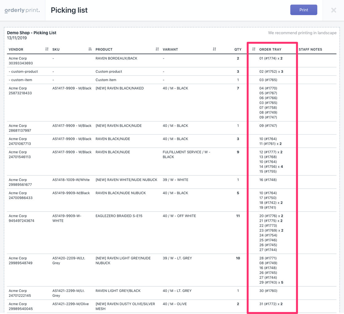 Picking list - Show order tray and quantity for picked products ...