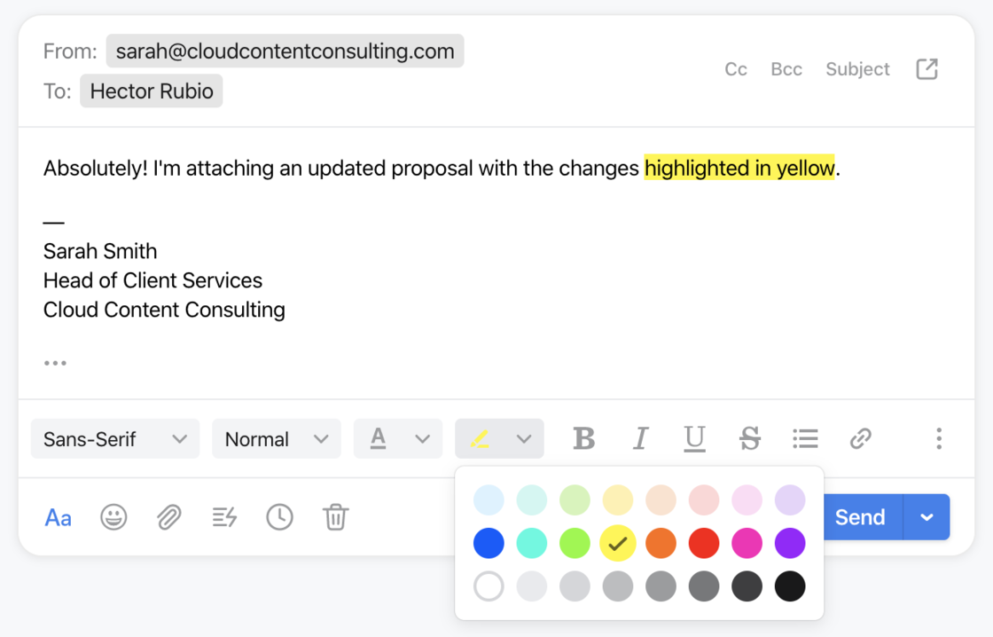 More Text And Highlight Colors For Your Email Front Updates