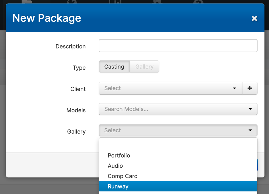 Select the default gallery for Casting packages. Automatically add ...