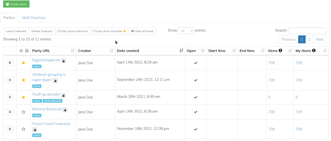 Party list enhancements - Sonlet updates