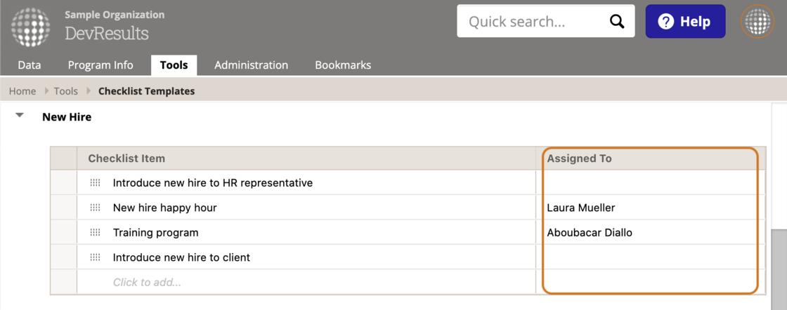 Add default assignee to checklist template - DevResults release notes