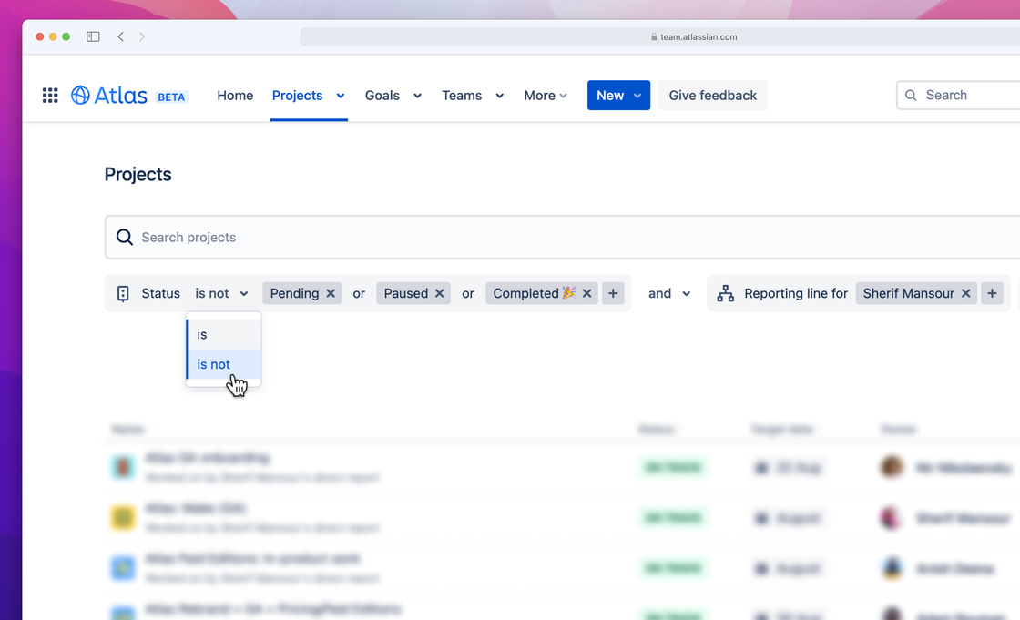 🙅‍♂️ Support for "is not" status reporting - Atlas by Atlassian updates
