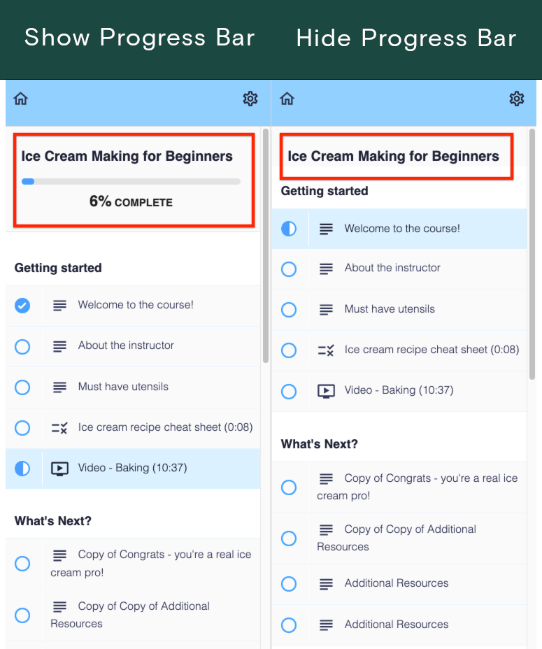 Hide progress bar in courses - Teachable changelog Hide progress bar in courses - Teachable changelog