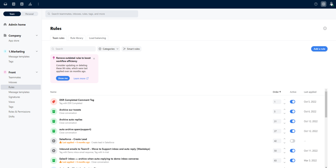 Easily identify unused rules - Front updates