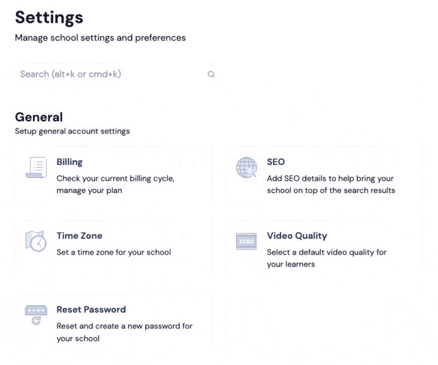 Updated School Settings UI - Learnyst changelog