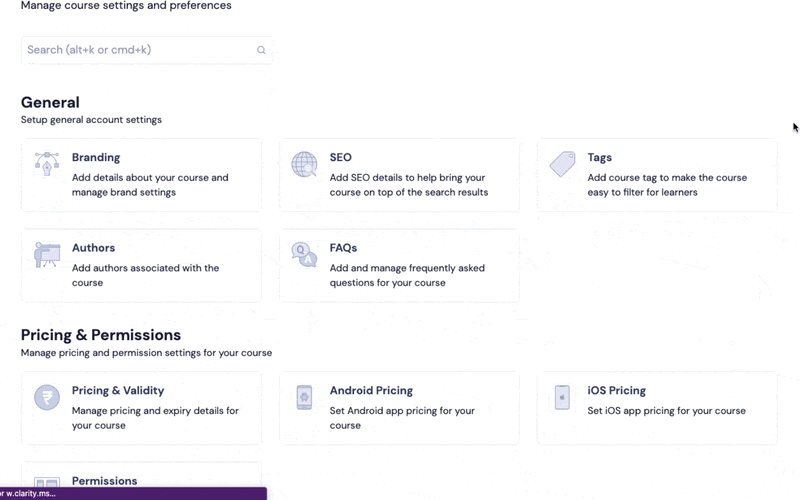 Updated Course Settings UI - Learnyst changelog