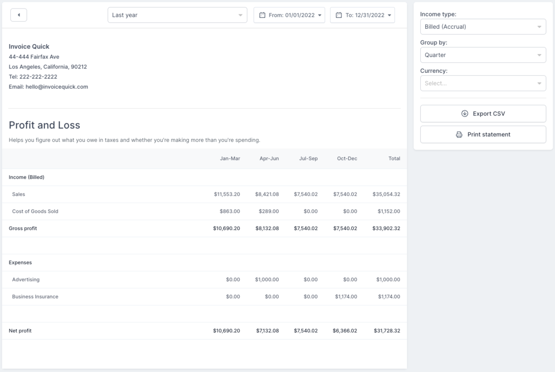 Profit and Loss report is here! - Invoice Quick changelog