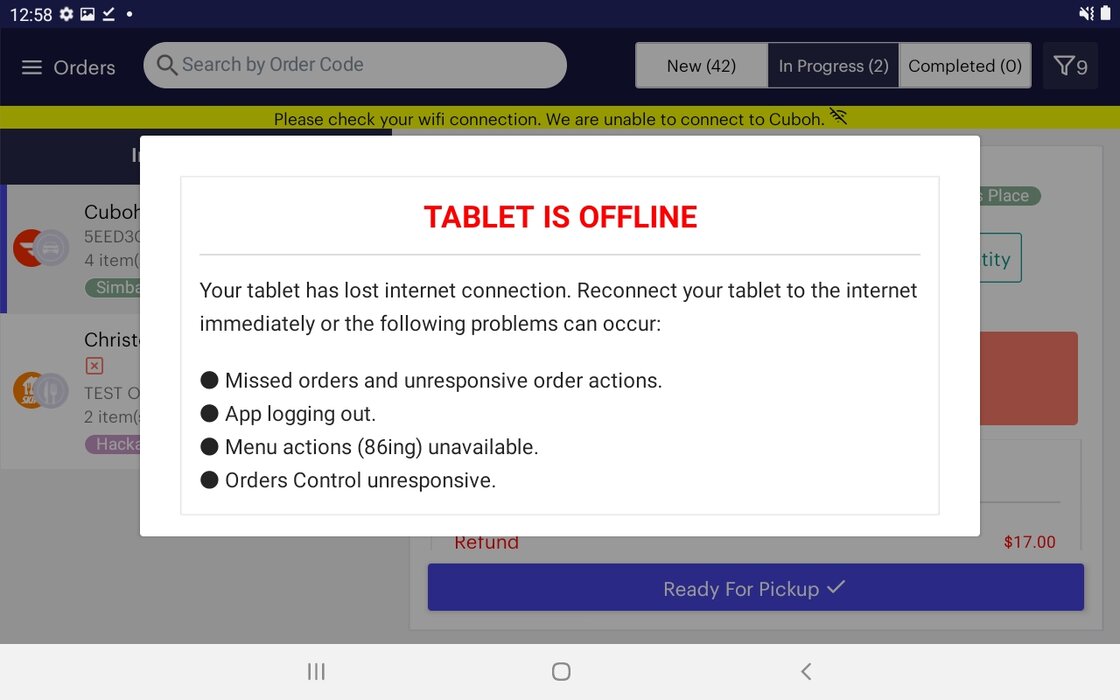 Mobile - Table Offline Notification, Extra Large Font Size, TM-T88V ...