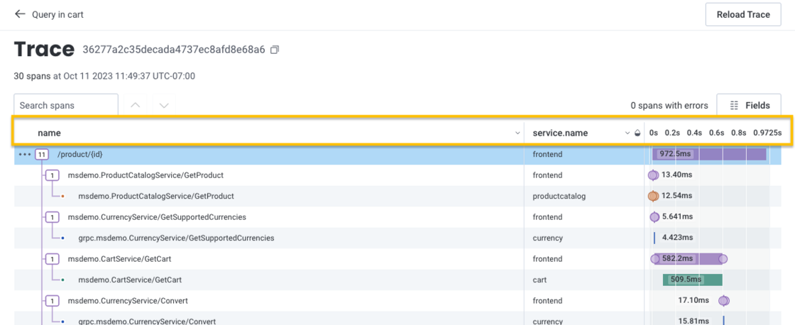 Resizable Columns in Trace View - Honeycomb changelog