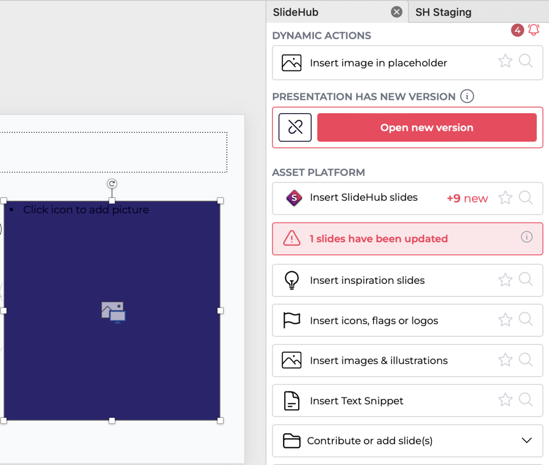 Improved dynamic actions for placeholder shapes - SlideHub updates