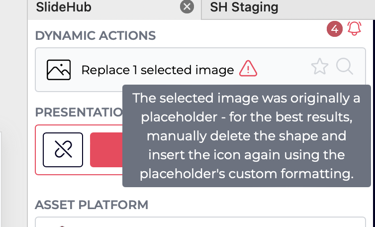Improved dynamic actions for placeholder shapes - SlideHub updates
