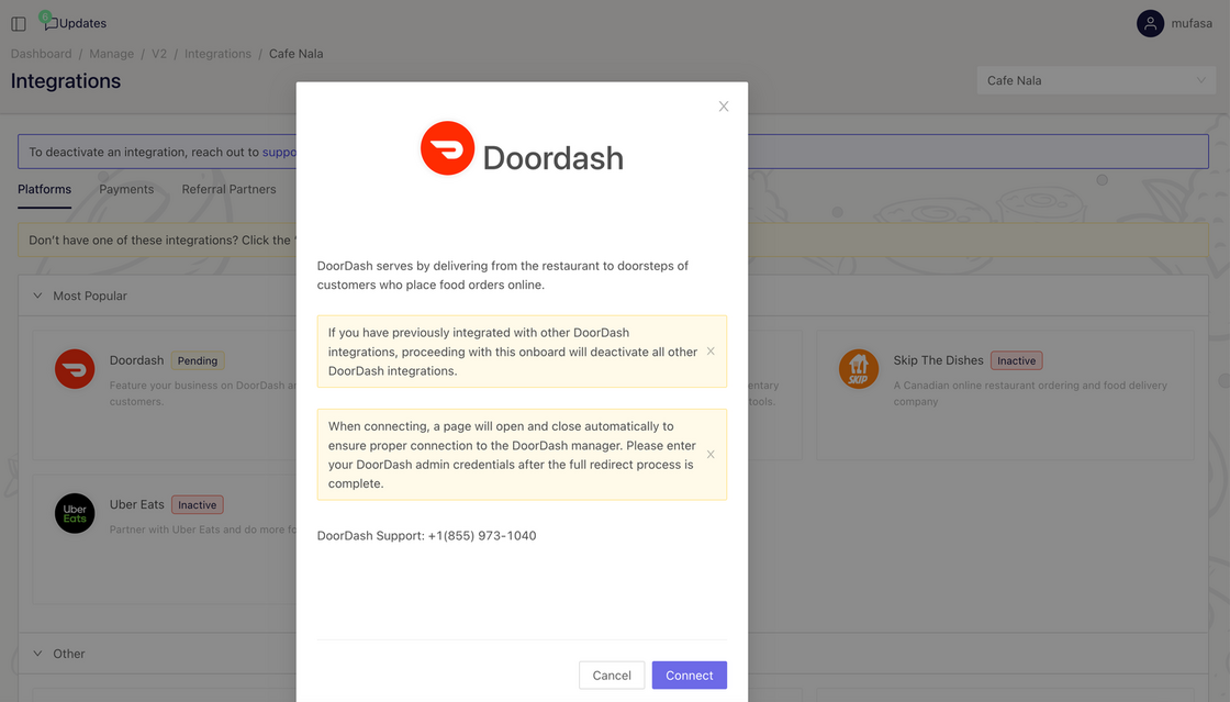 DoorDash Self-Serve Integration Onboarding (SSIO) - Cuboh updates