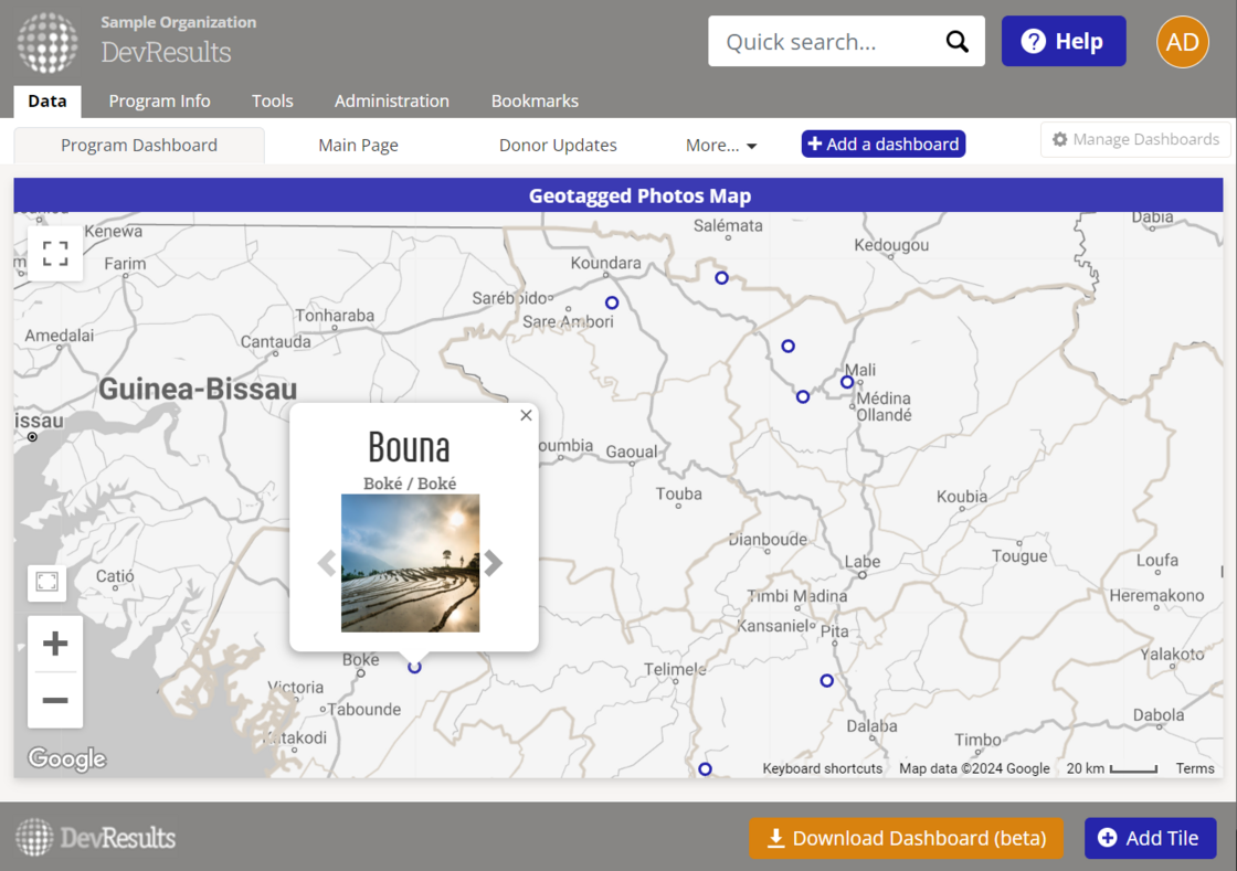 New dashboard tile: Geotagged Photos Map - DevResults release notes