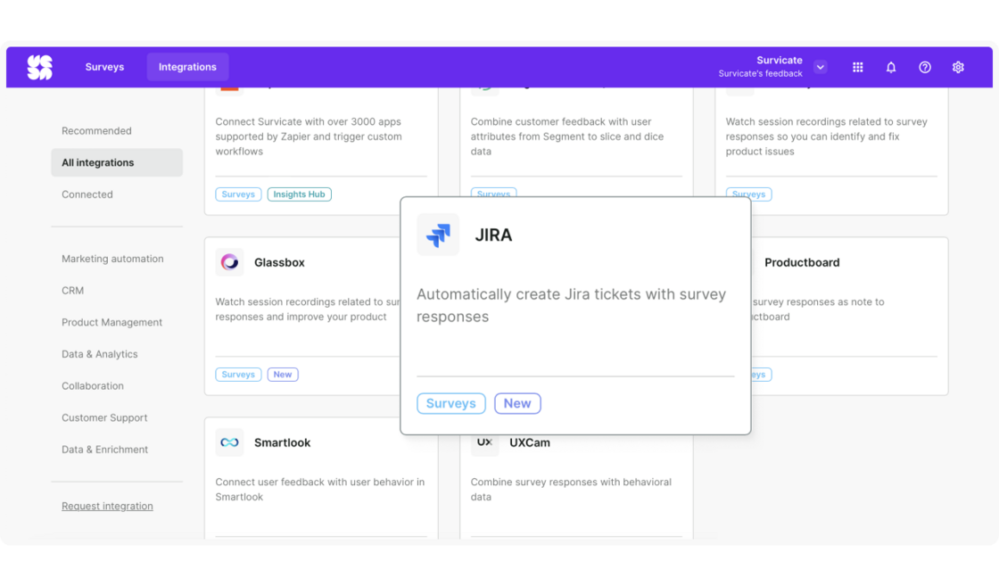 Introducing: Jira Integration - Survicate changelog