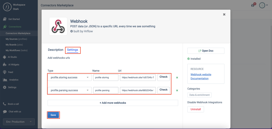 Connector: new Storing API webhooks - HrFlow.ai updates