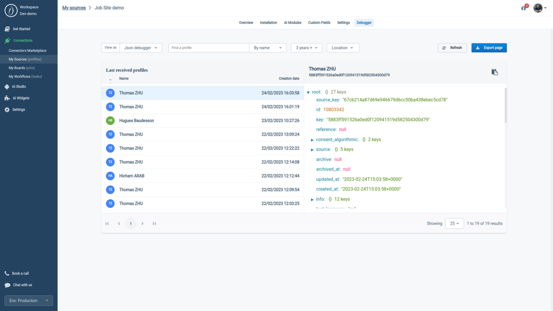 Portal: Source Debugger - HrFlow.ai updates