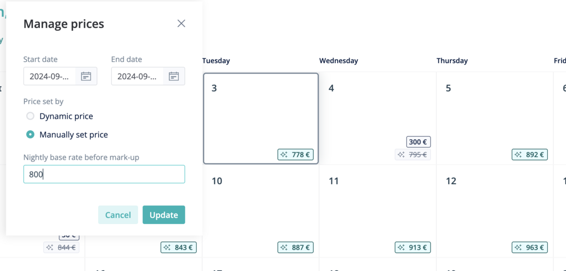 Manually Override Dynamic Pricing From Calendar View - Hostaway updates