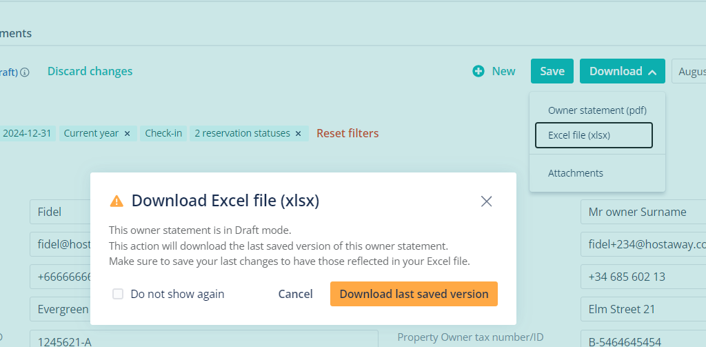 Download Owner Statements as an Excel File - Hostaway updates