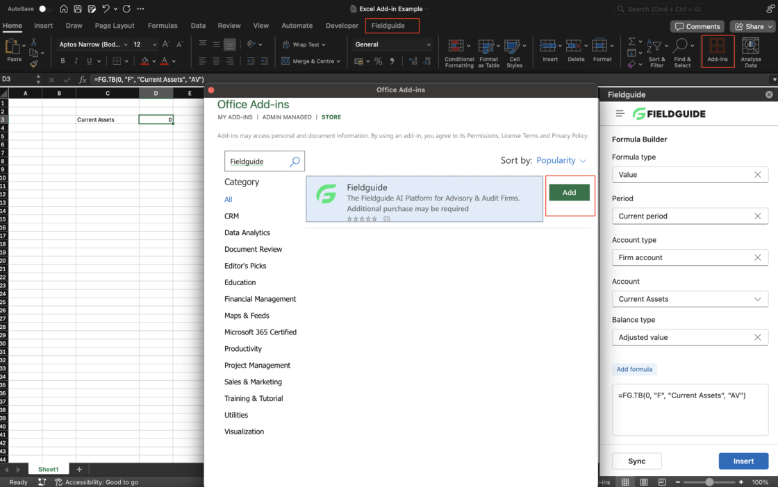 Excel Add-in now avaliable for download - Fieldguide changelog