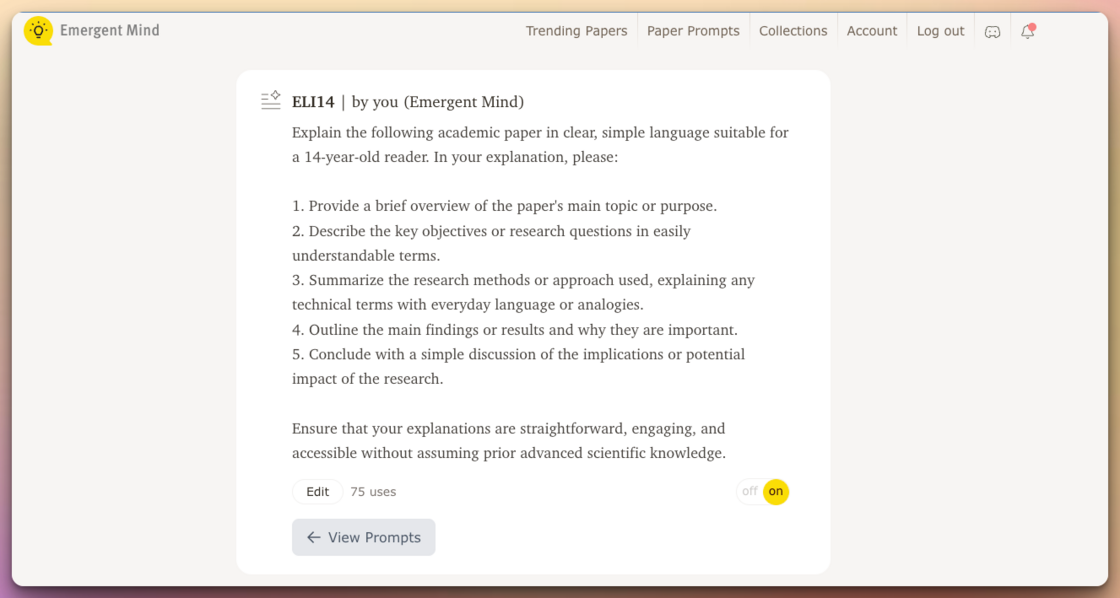 Making it easier to enable paper prompts - EmergentMind updates